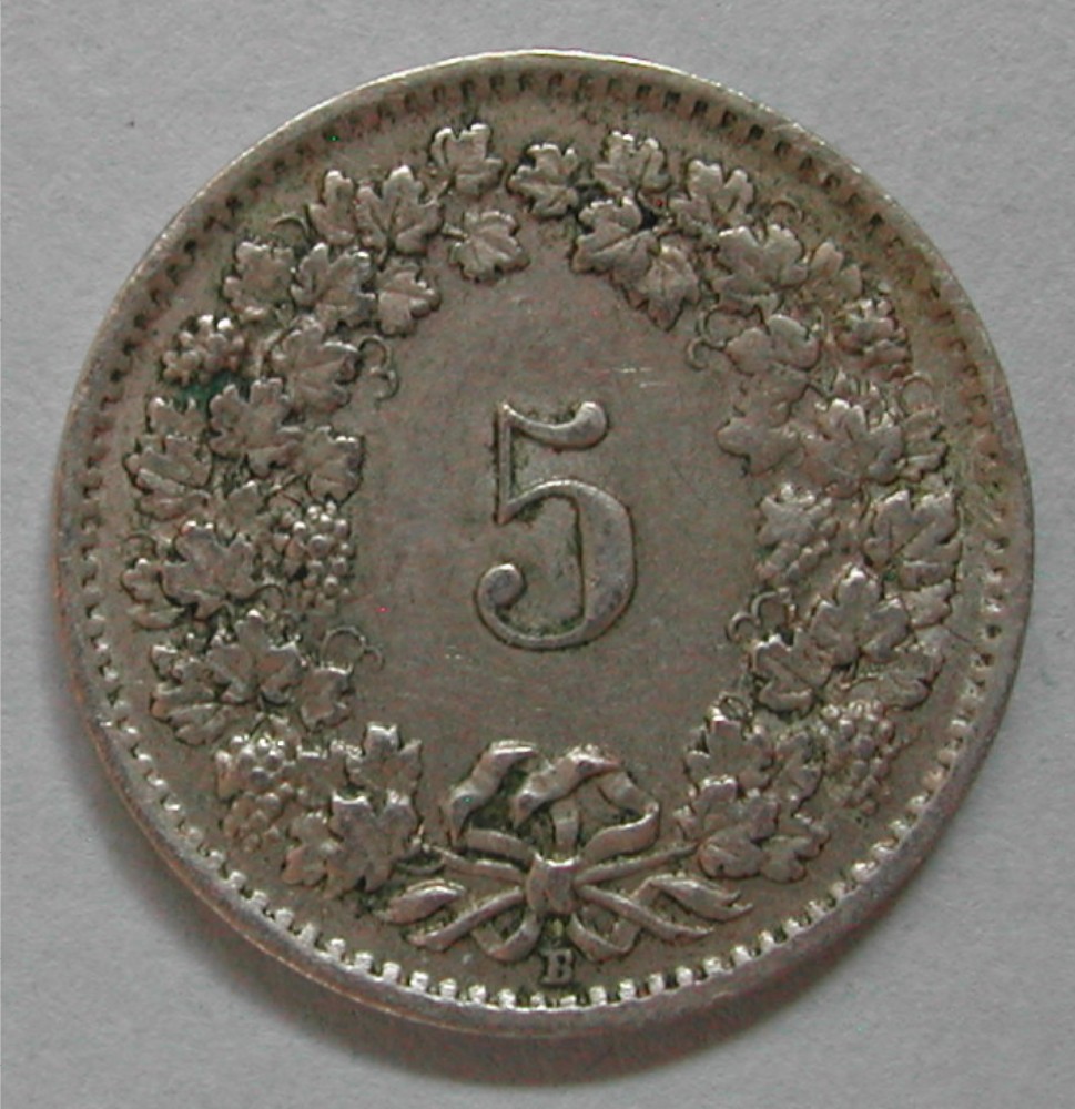 5 RAPPEN 1955, CuNi, ABART: ca 45° verdreht + St. Riss AS,ss ...