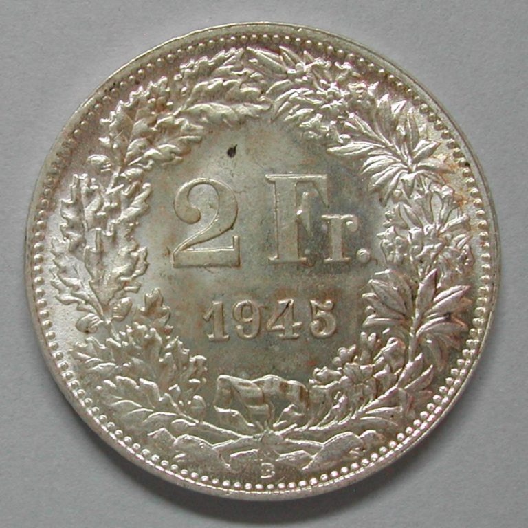 2 FRANKEN 1945 B, SILBER, Stempelrisse, -unz – Numismatik Beat A. Klein