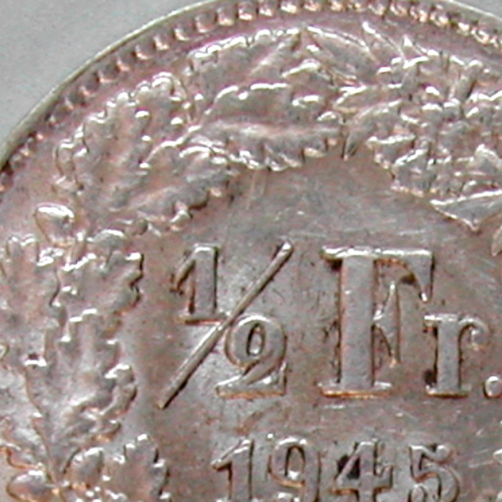 ½ FRANKEN 1945 B, SILBER, ss+, ABART: Gez. Stempel RS + St. Riss AS ...